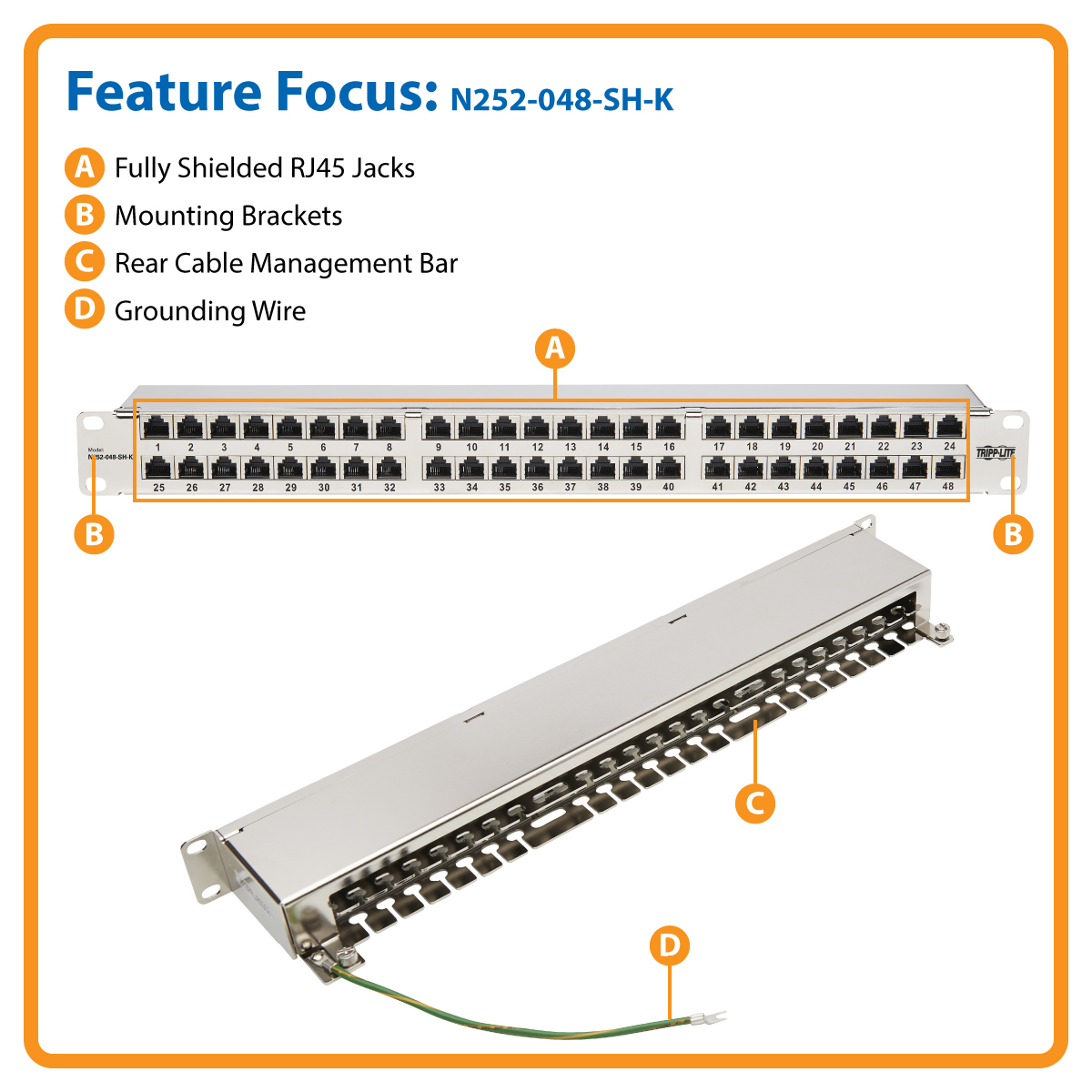 Tripp Lite Cat5e/Cat6 48-Port Patch Panel - Shielded, Krone IDC, 568A/B ...