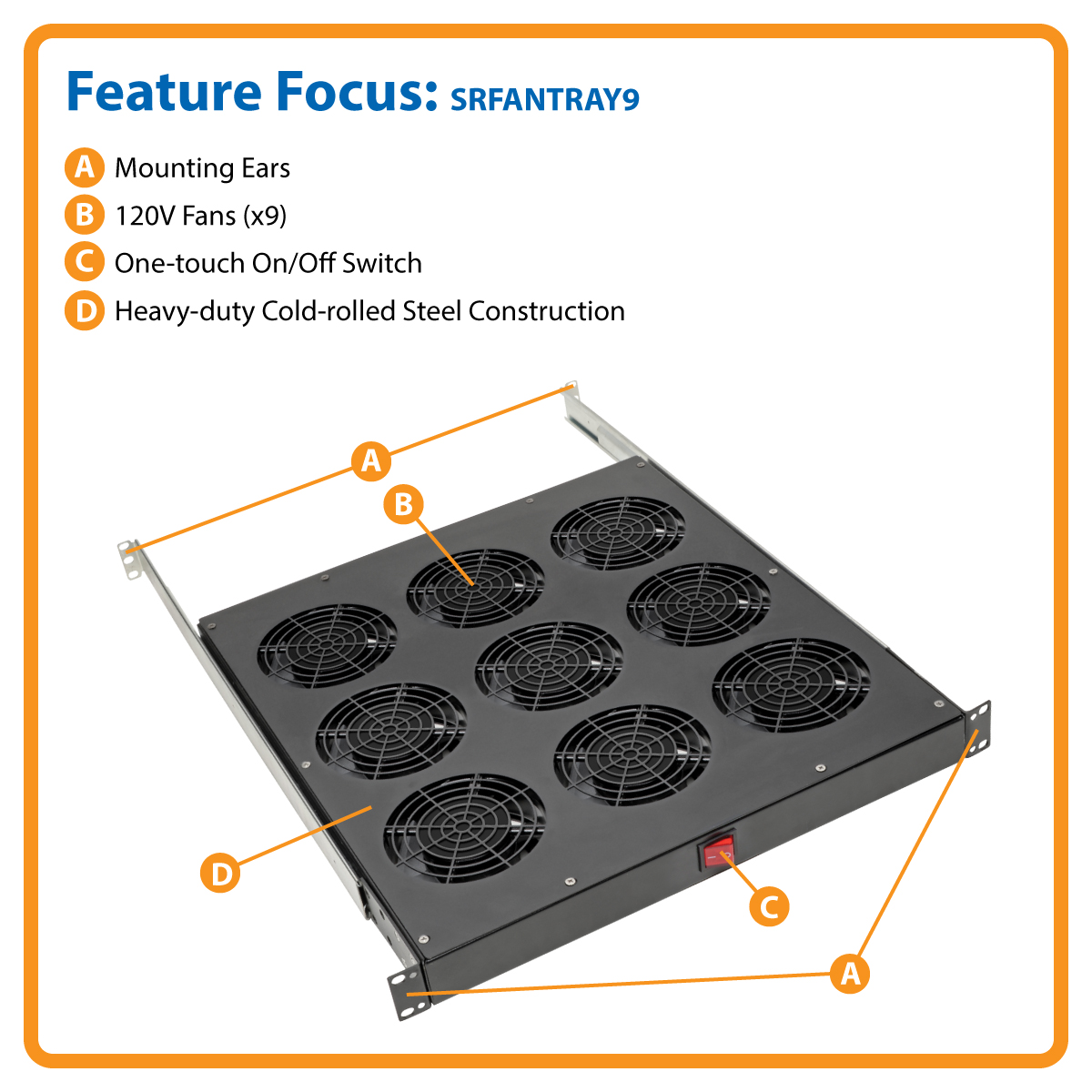 Tripp Lite Fan Tray for 19 in. Racks - 1U, 9 120V High-Performance Fans ...