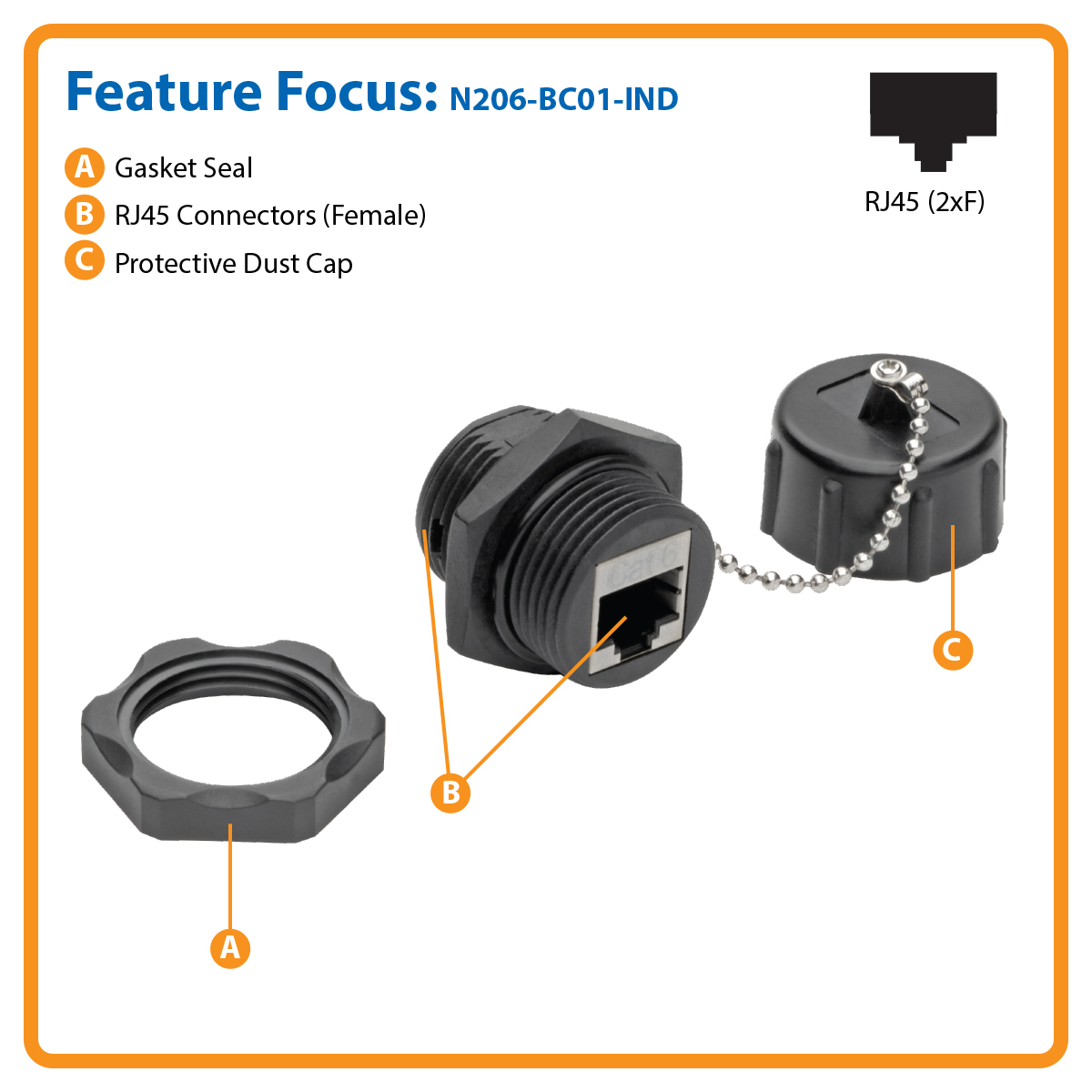 Tripp Lite RJ45 Bulkhead Coupler for Cat5/Cat6, Female to Female ...