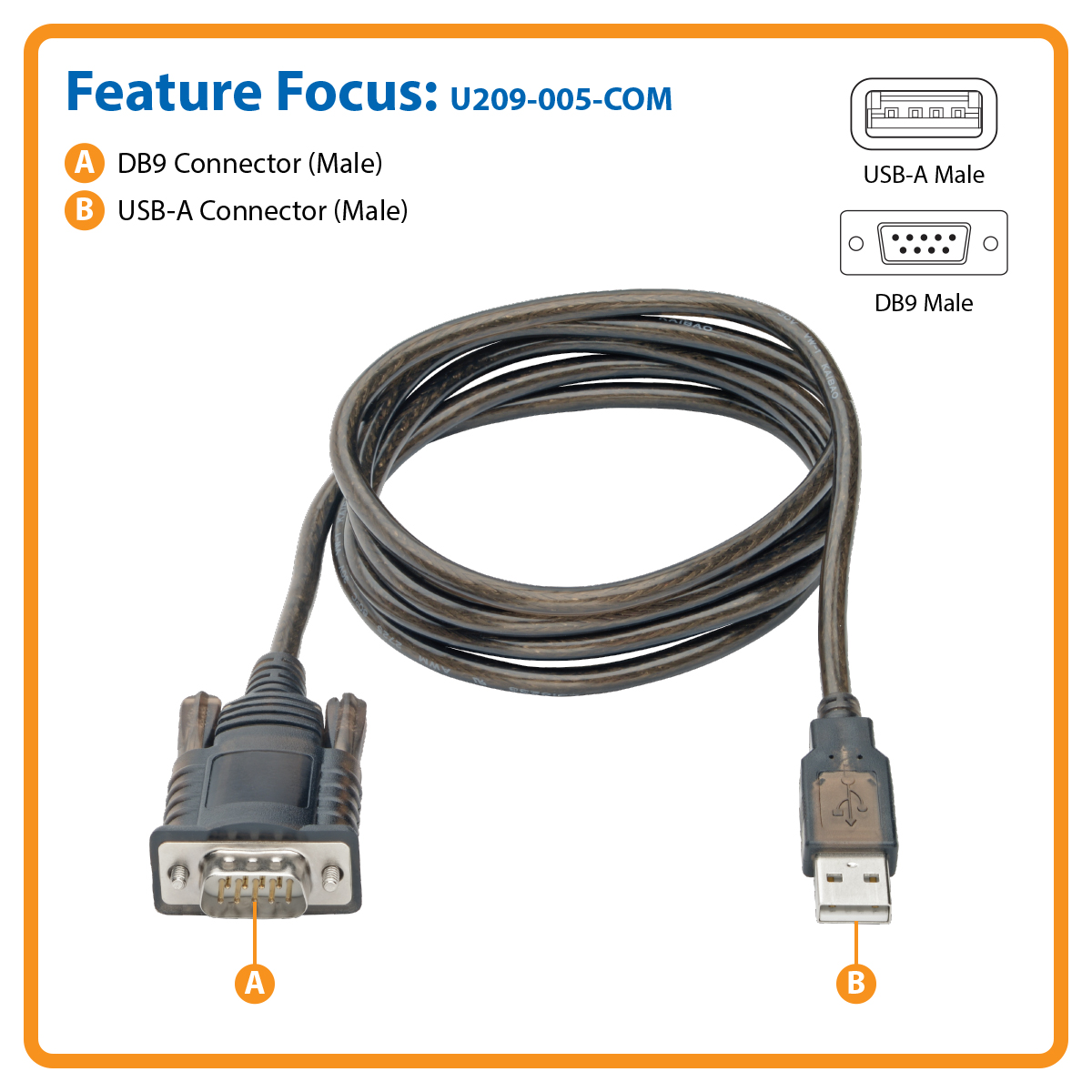 Tripp Lite RS232 to USB Adapter Cable with COM Retention (USB-A to DB9 ...