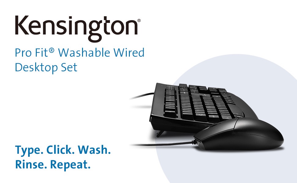 Kensington Pro Fit Washable - keyboard and mouse set - US - black