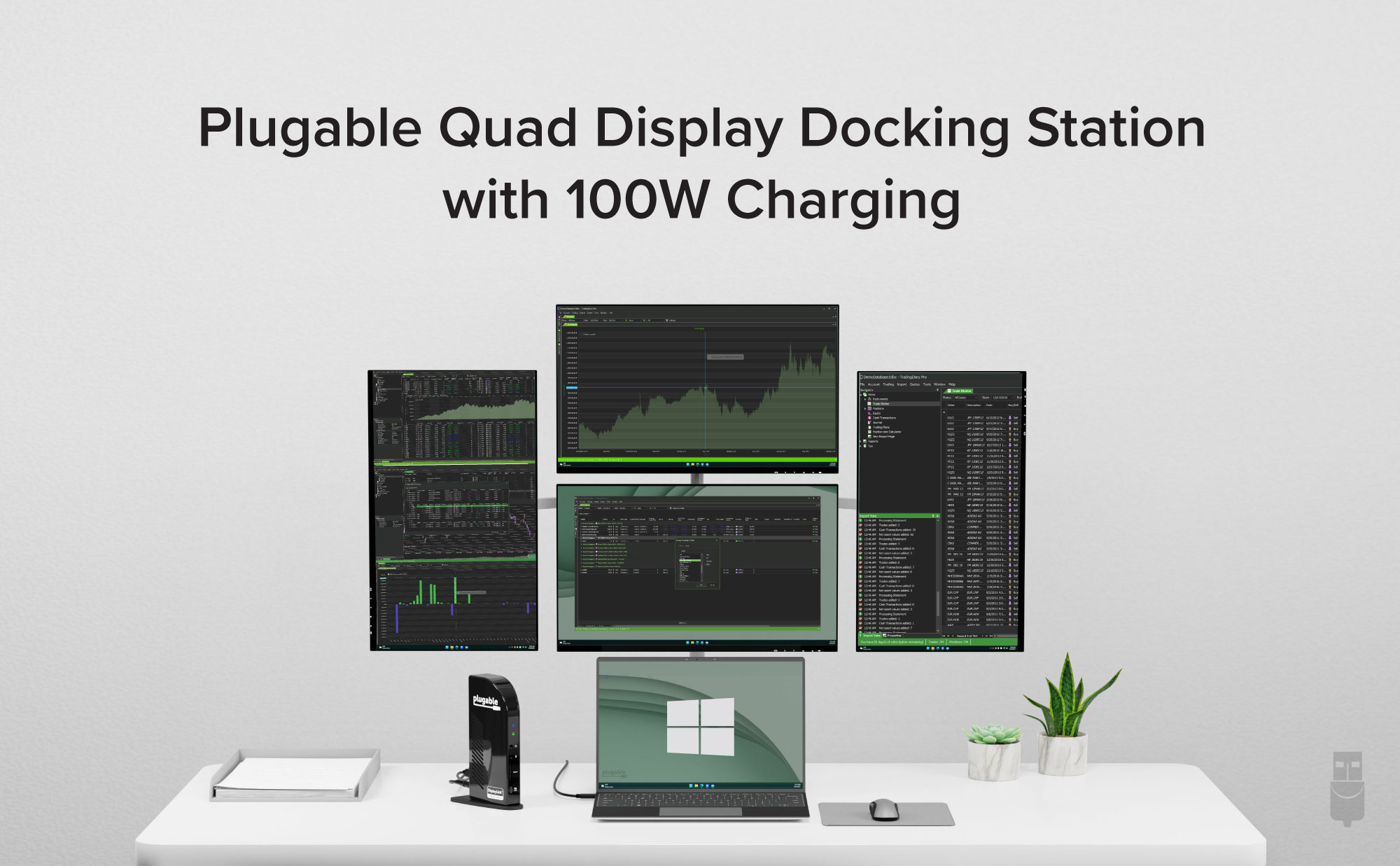 Plugable 14-in-1 Quad Monitor Docking Station,100W Laptop Charging - TAA Compliant