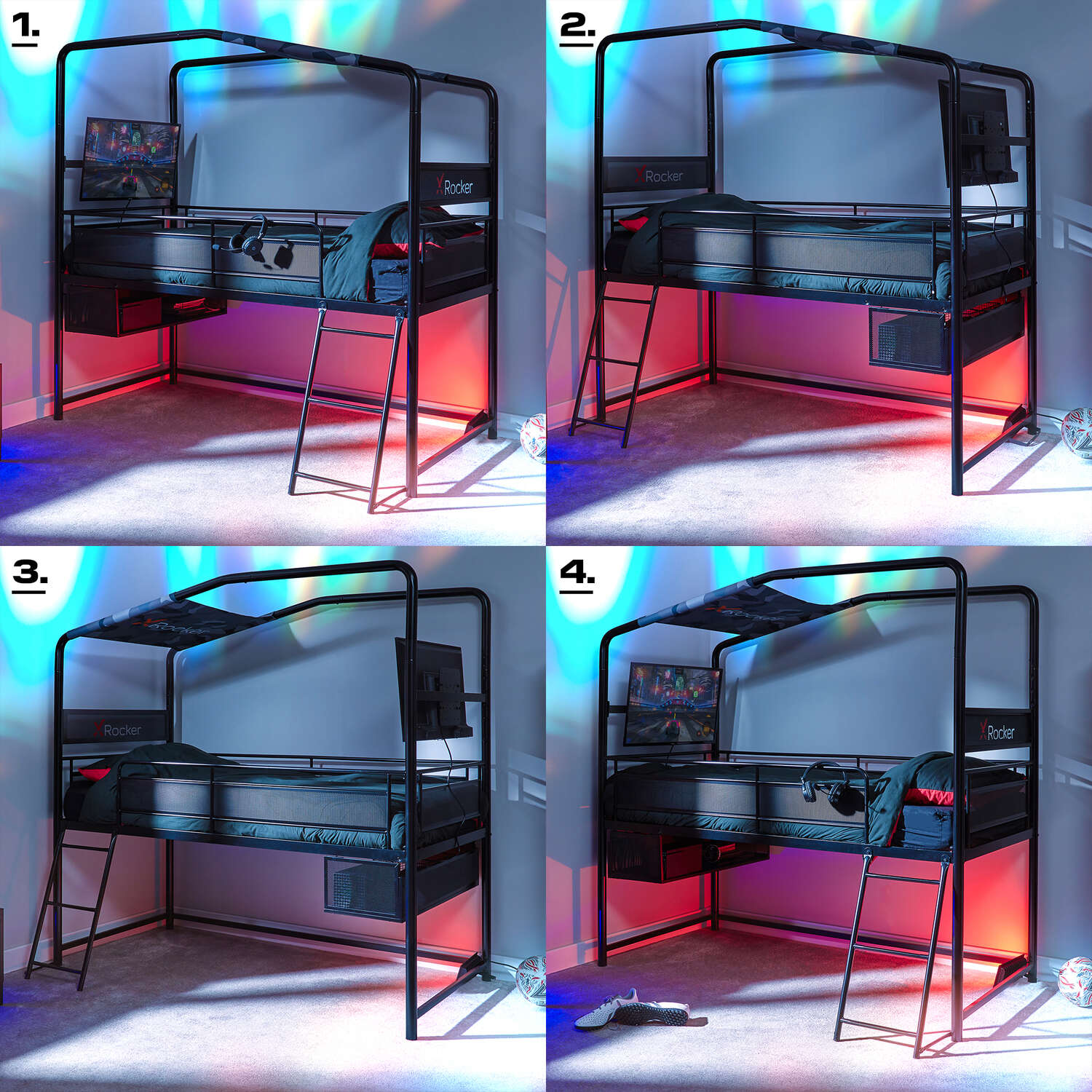X Rocker Contra Mid-Sleeper Reversible Gaming Bunk Bed | Times Beds