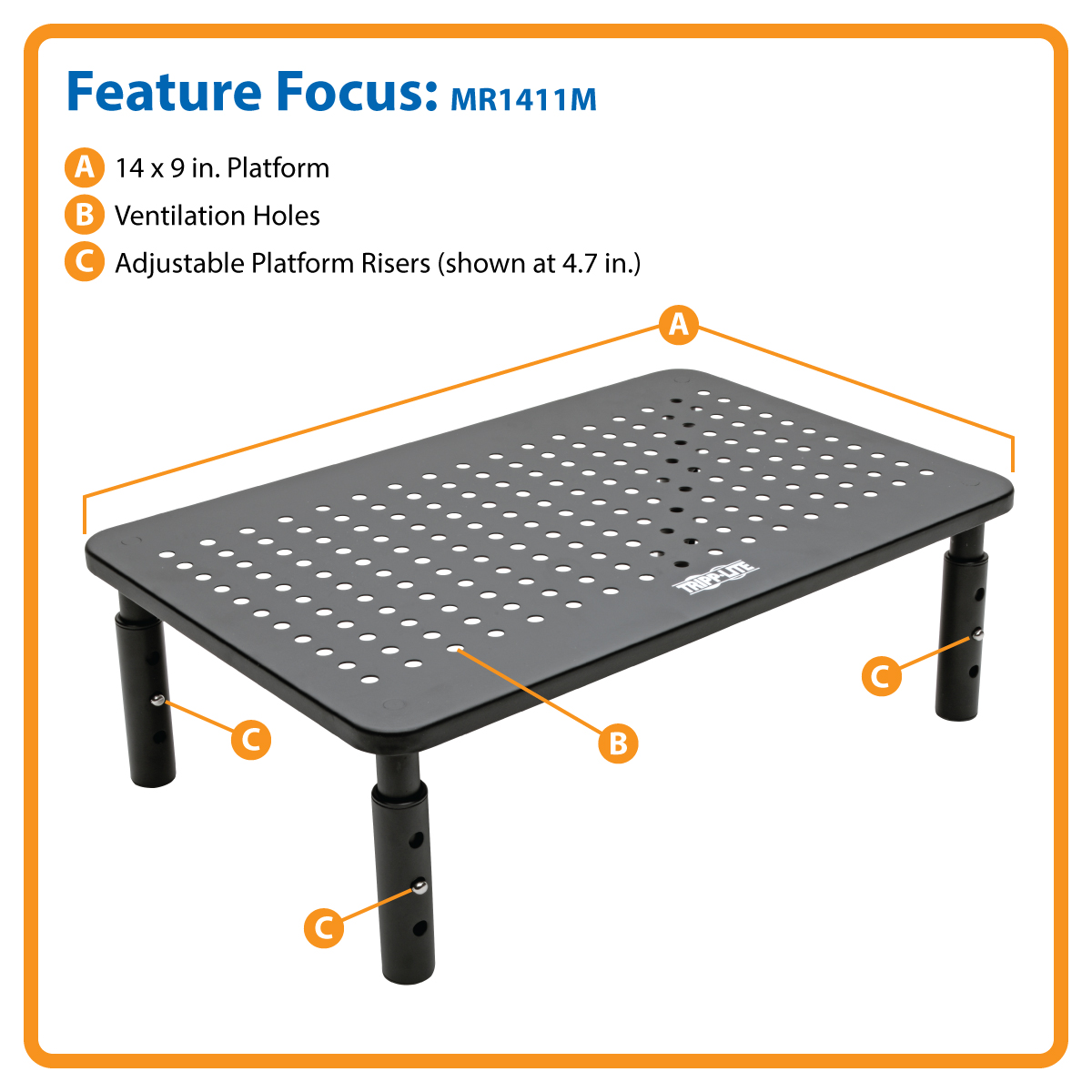 Tripp Lite Monitor Riser for Desk, 14 x 9 in. - Height Adjustable ...