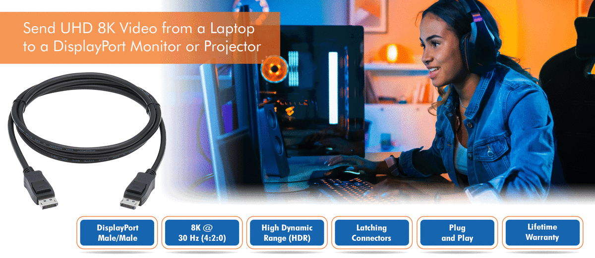 Tripp Lite DisplayPort 1.4 Cable with Latching Connectors - 8K UHD, HDR ...