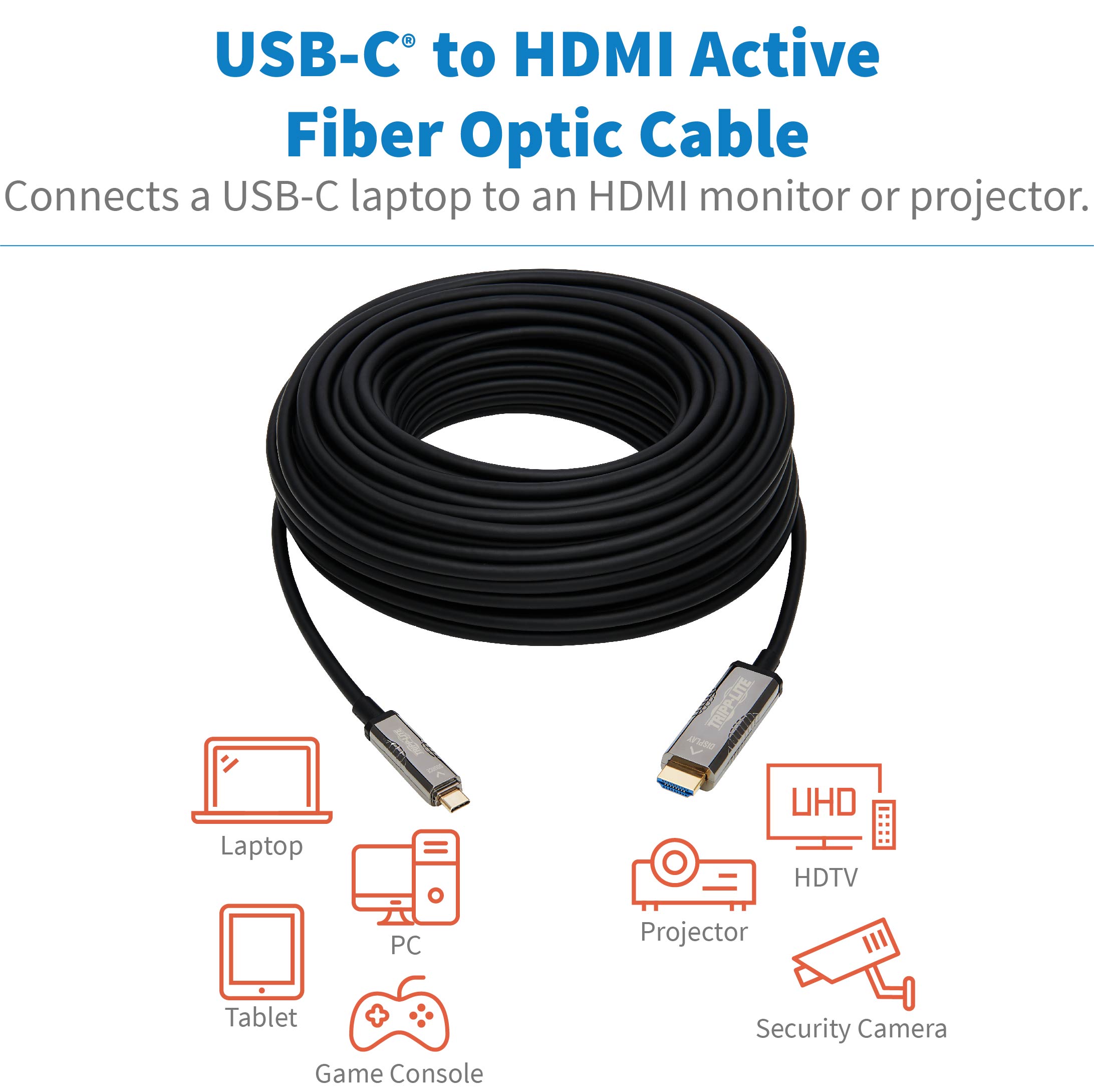 Tripp Lite High-Speed USB-C to HDMI Fiber Active Optical Cable (AOC ...