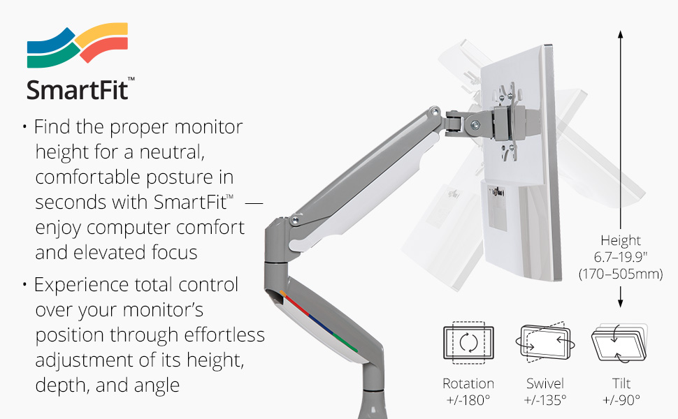 Kensington SmartFit One-Touch Height Adjustable Single Monitor Arm ...