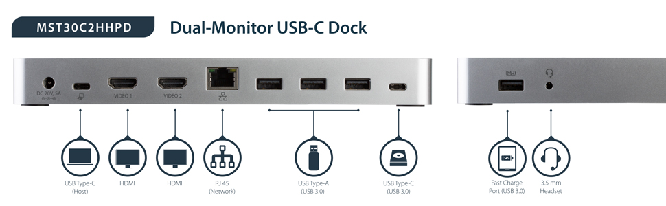StarTech.com Dual Monitor USB C Docking Station w/ 60W PD - USB 3.1 Gen ...