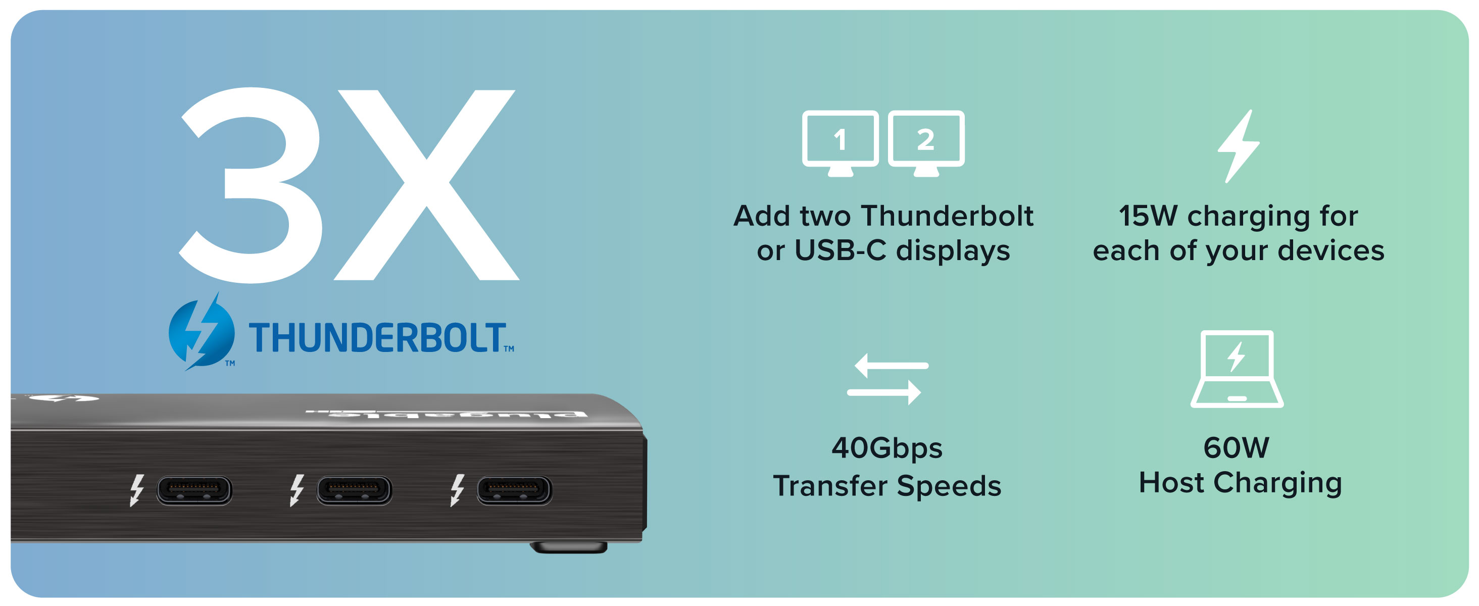 Plugable Thunderbolt 4 Hub, 4 TBT4 Ports, Single 8K / Dual 4K Displays, 60W
