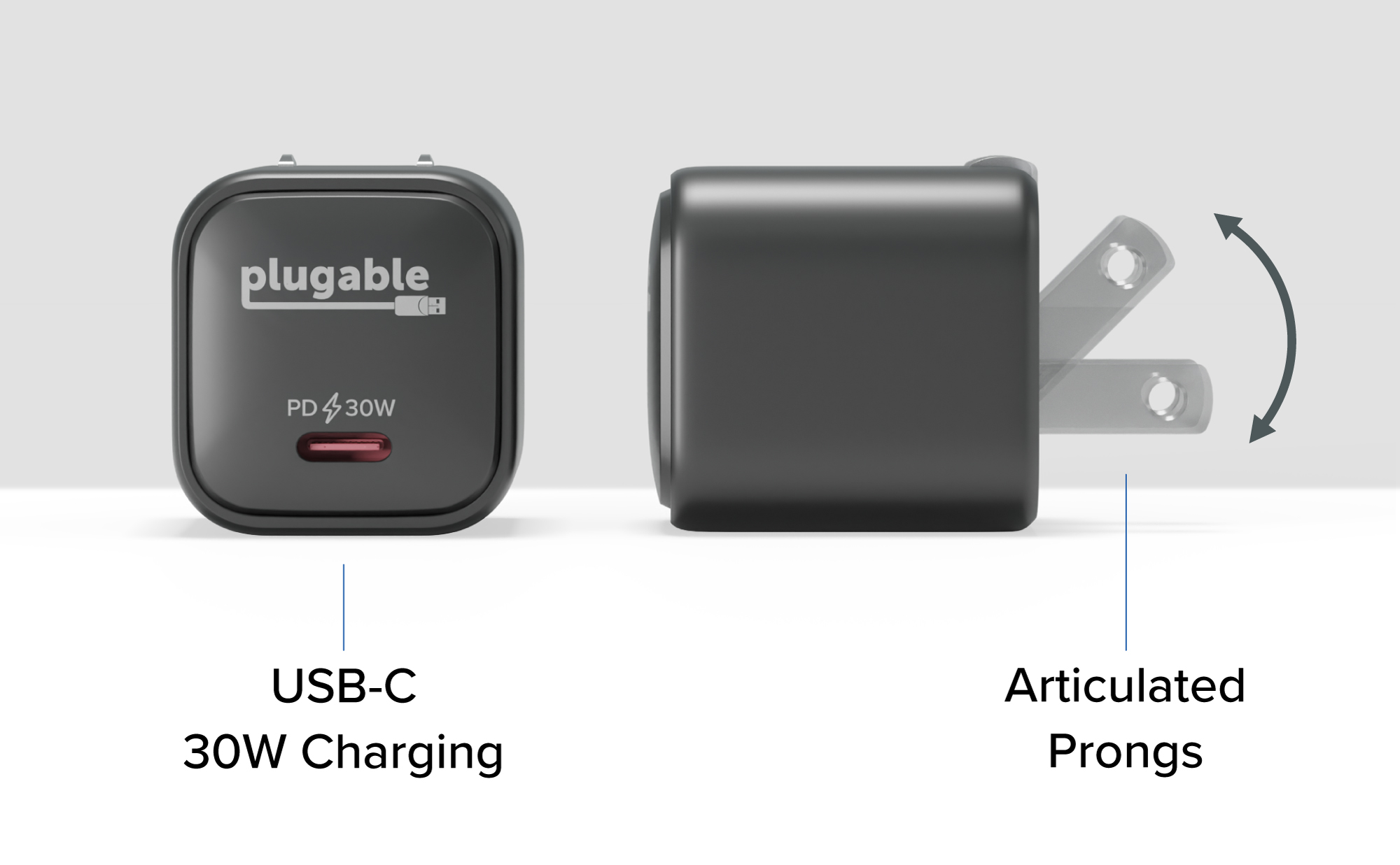 Plugable GaN USB C Charger Block, 30W Portable Charger Fast Charger White