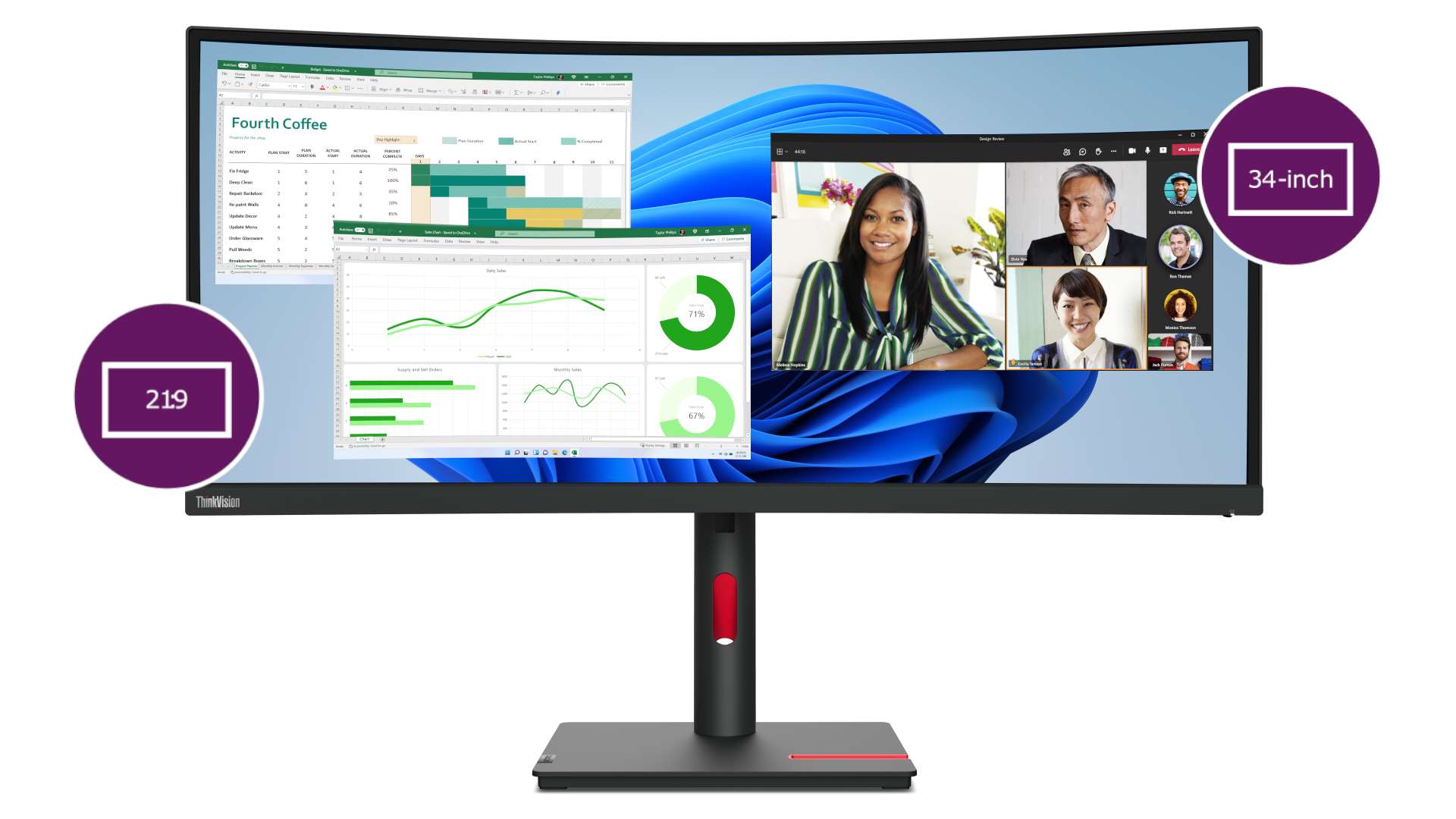 Lenovo ThinkVision T34w-30 - LED monitor - curved - 34"