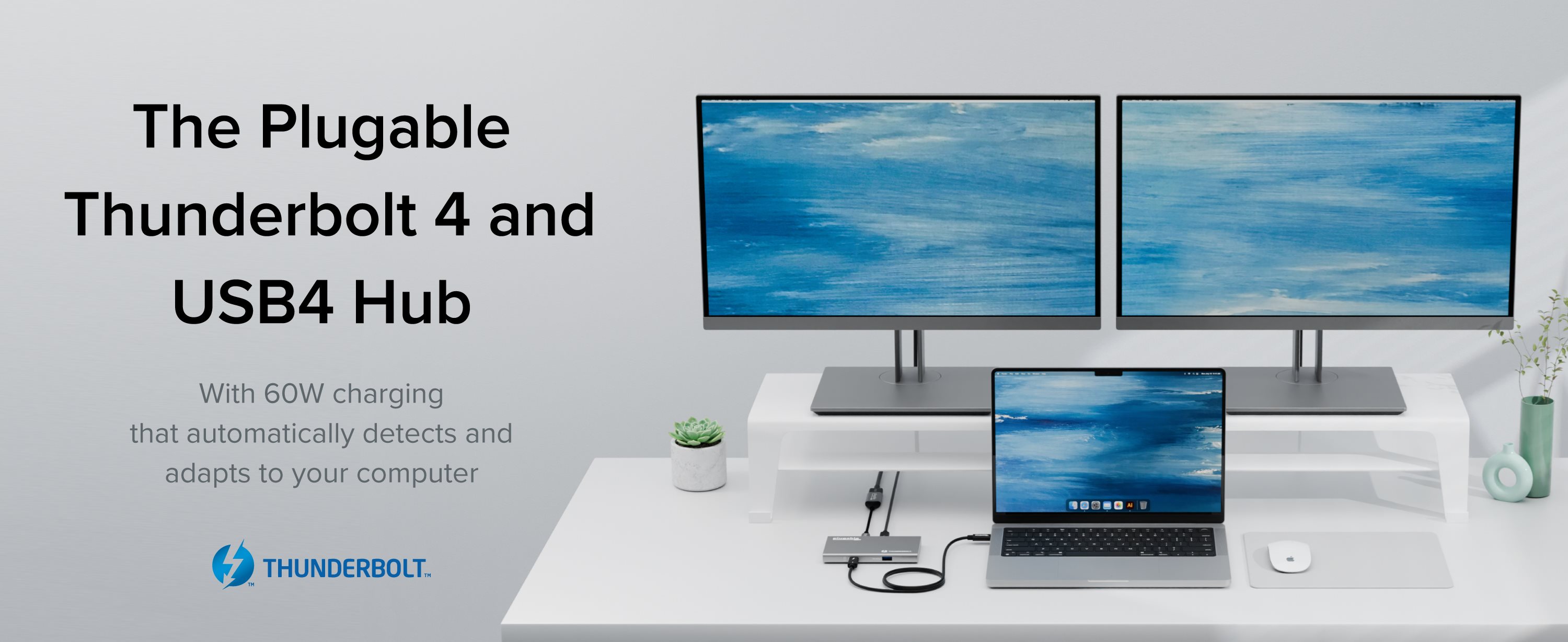 Plugable USB4 Hub 5-in-1 Thunderbolt 4 Hub, 60W, 1x USB-C to HDMI Adapter