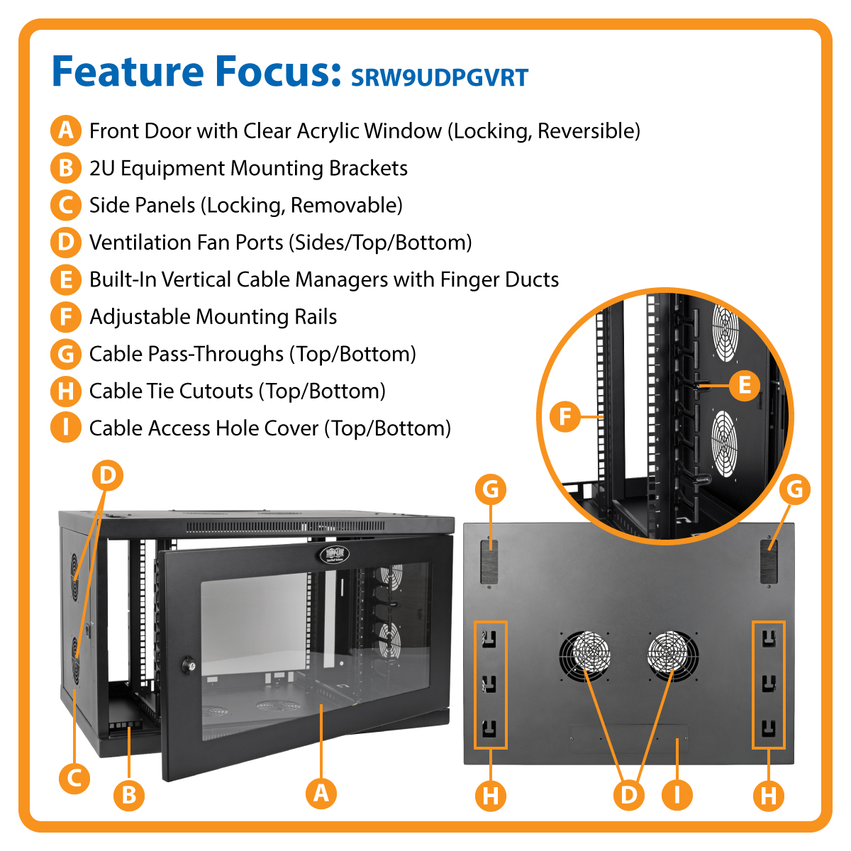 Tripp Lite SmartRack 9U Wallmount Rack Enclosure Wide Cable Management ...