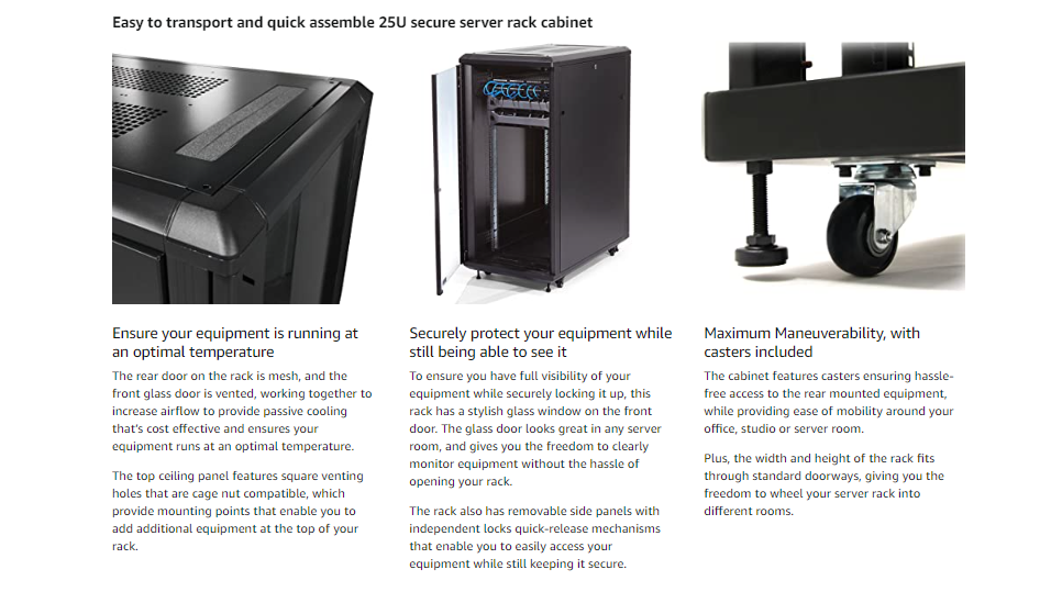 StarTech.com 4-Post 25U Server Rack Cabinet, Data / Network Rack ...