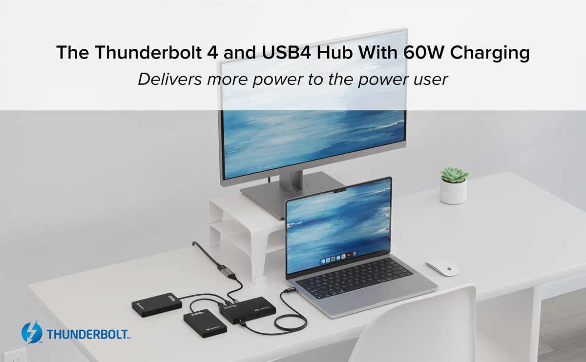 Plugable Thunderbolt 4 Hub, 4 TBT4 Ports, Single 8K / Dual 4K Displays, 60W