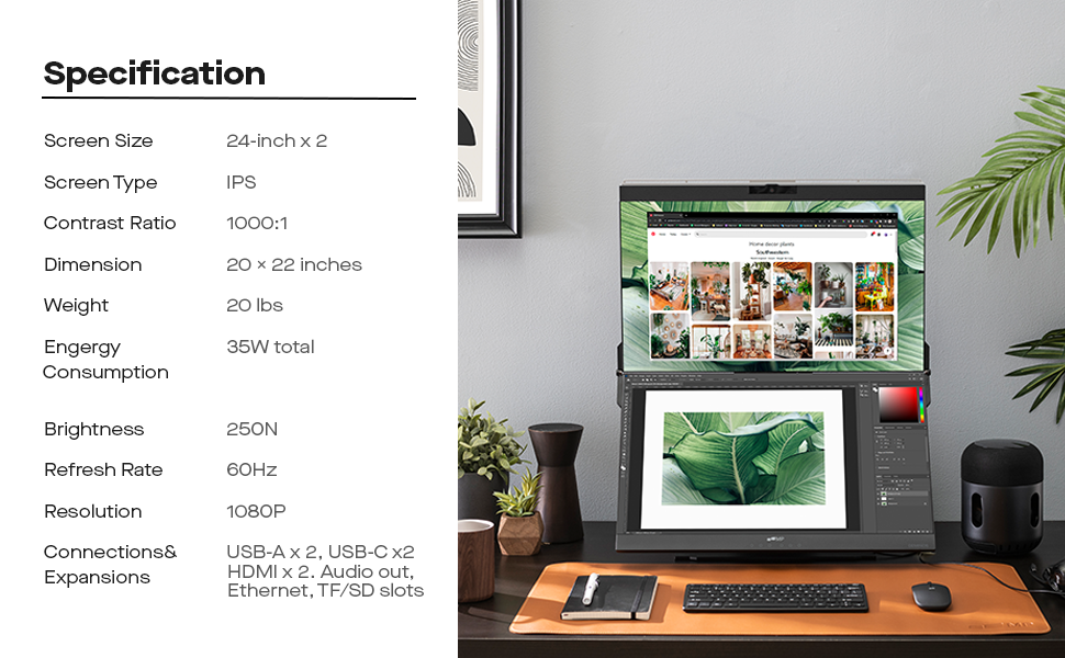 Mobile Pixels GEMINOS dual LCD monitor - Full HD (1080p) - 24"