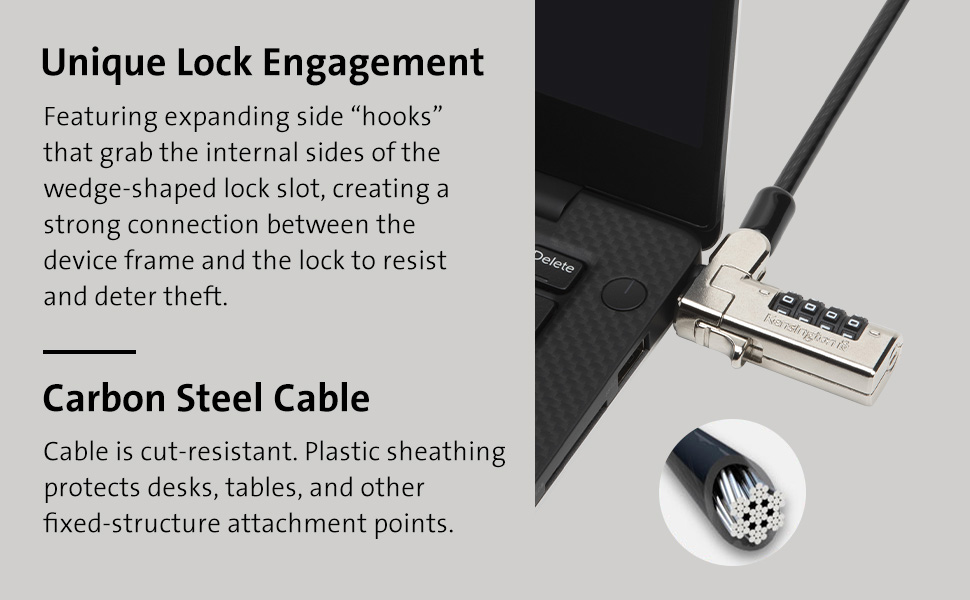 Kensington Slim N17 Combination Laptop Lock for Wedge-Shaped Slot ...