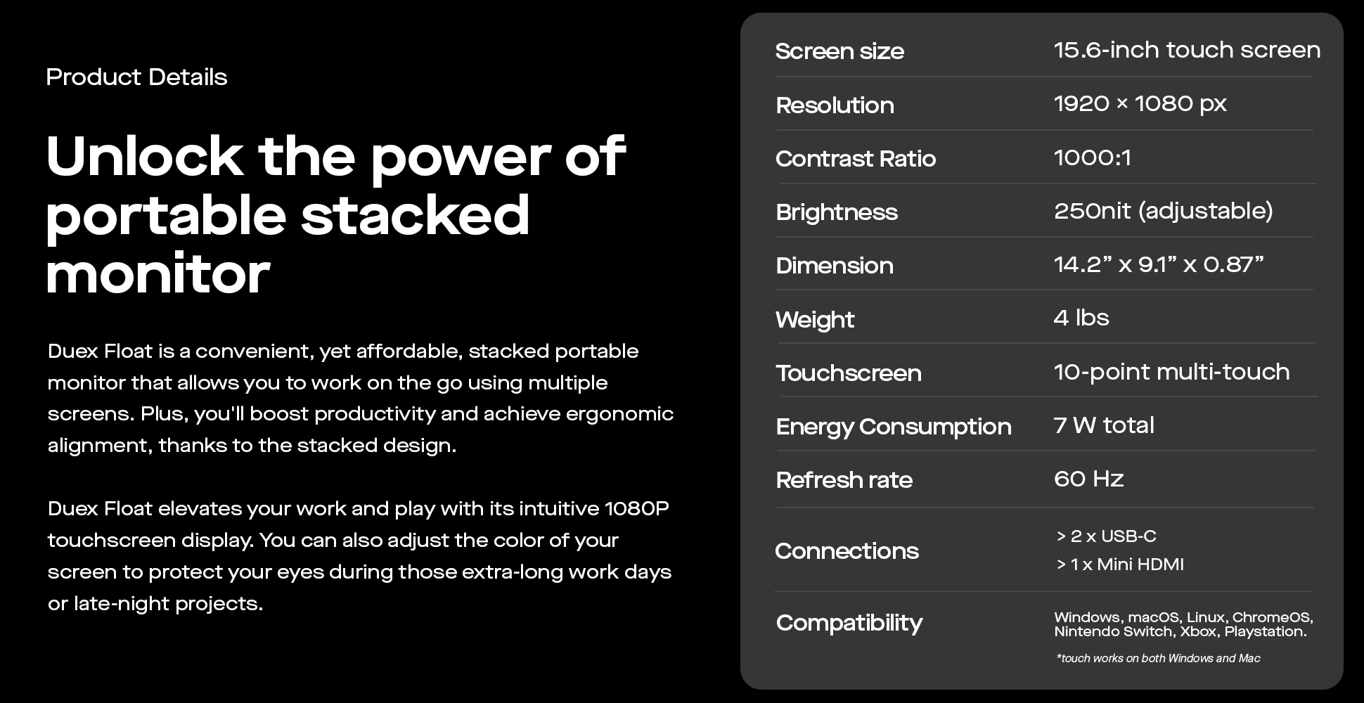 Mobile Pixels DUEX Float - LCD monitor - Full HD (1080p) - 16"