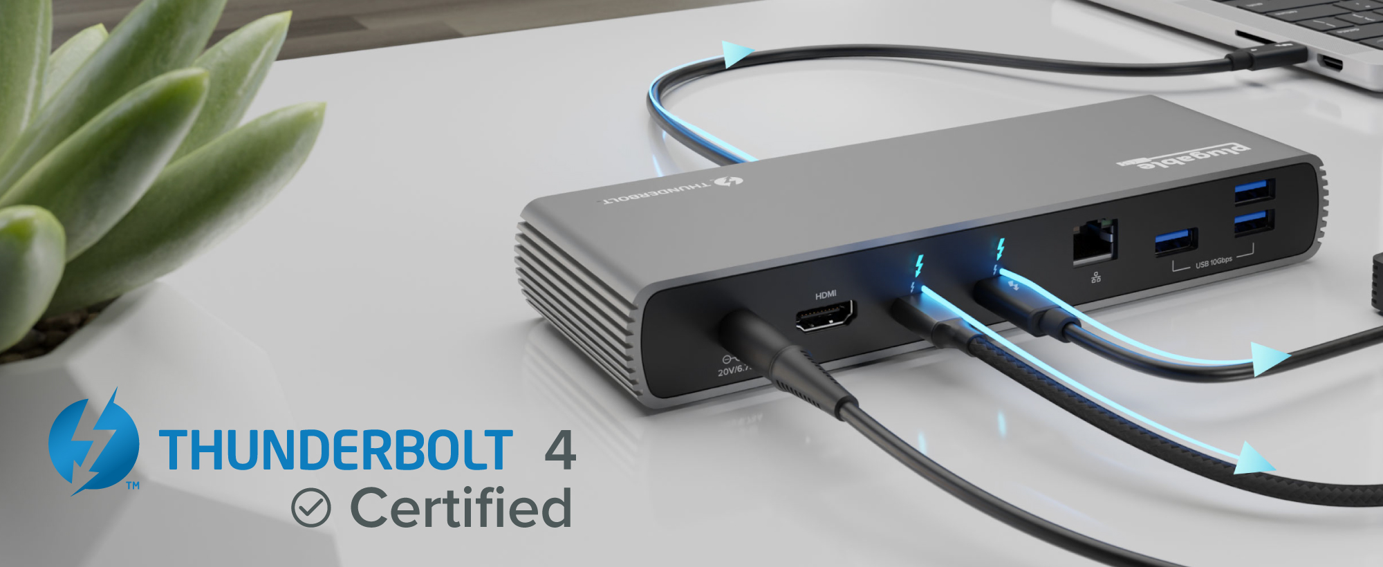 Plugable Thunderbolt 4 Dock,100W Dual Monitor Single 8K or Dual 4K - TAA Compliant