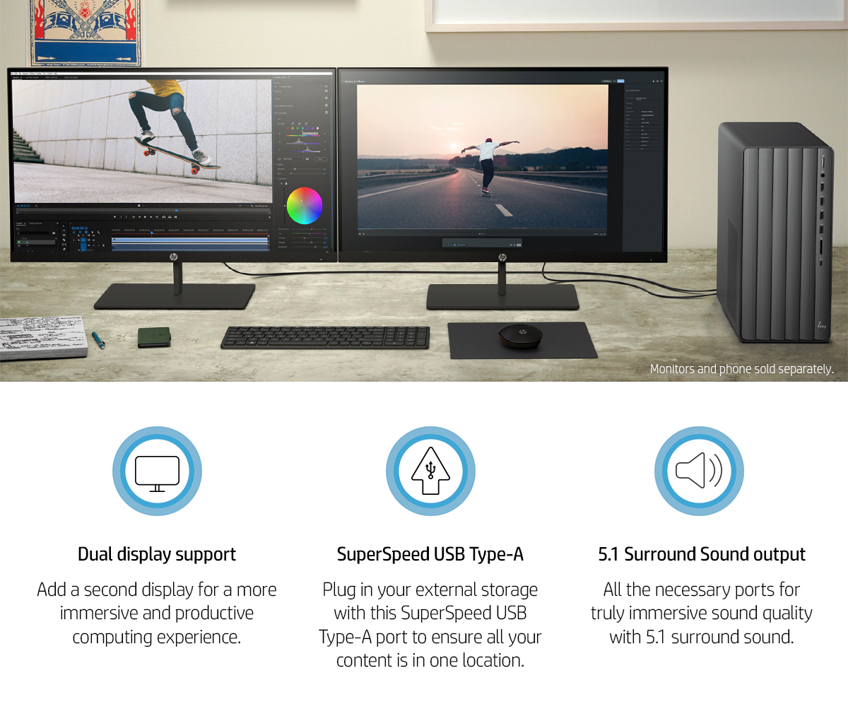 HP ENVY Desktop sitting on an office desk.