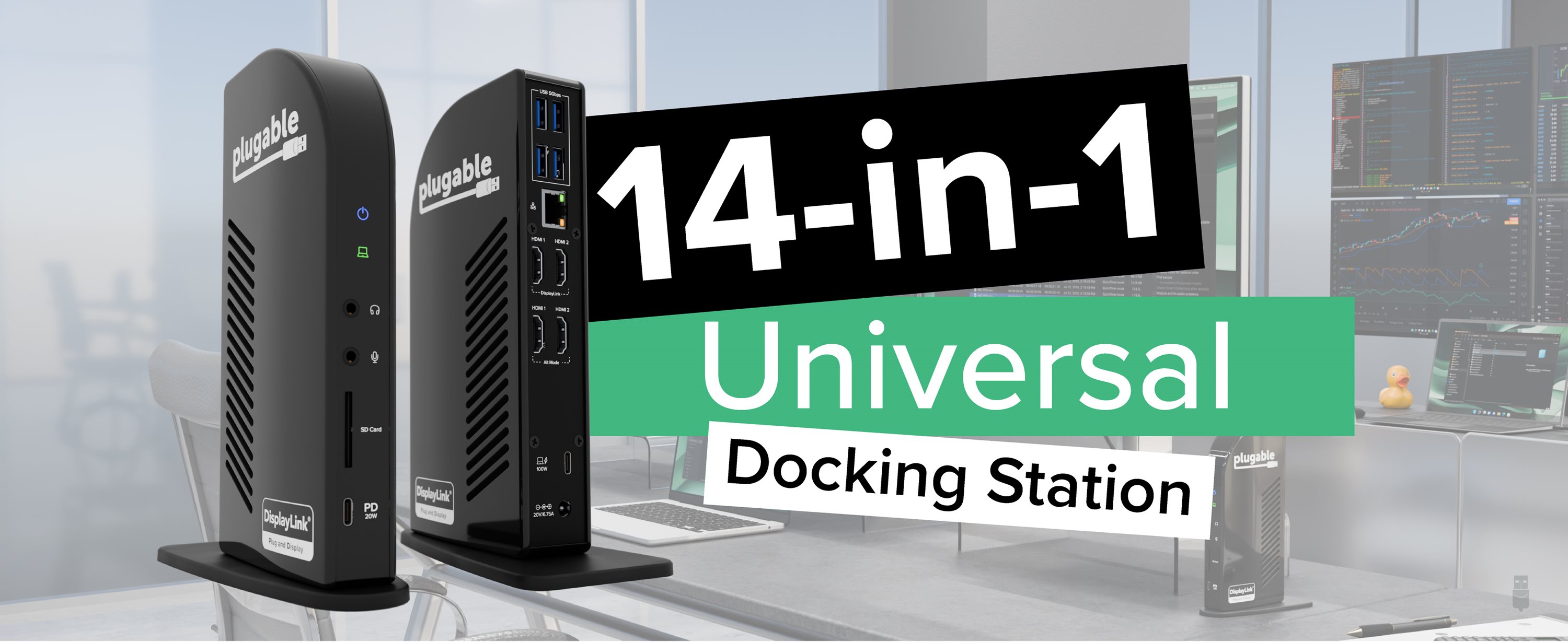 Plugable 14-in-1 Quad Monitor Docking Station,100W Laptop Charging ...
