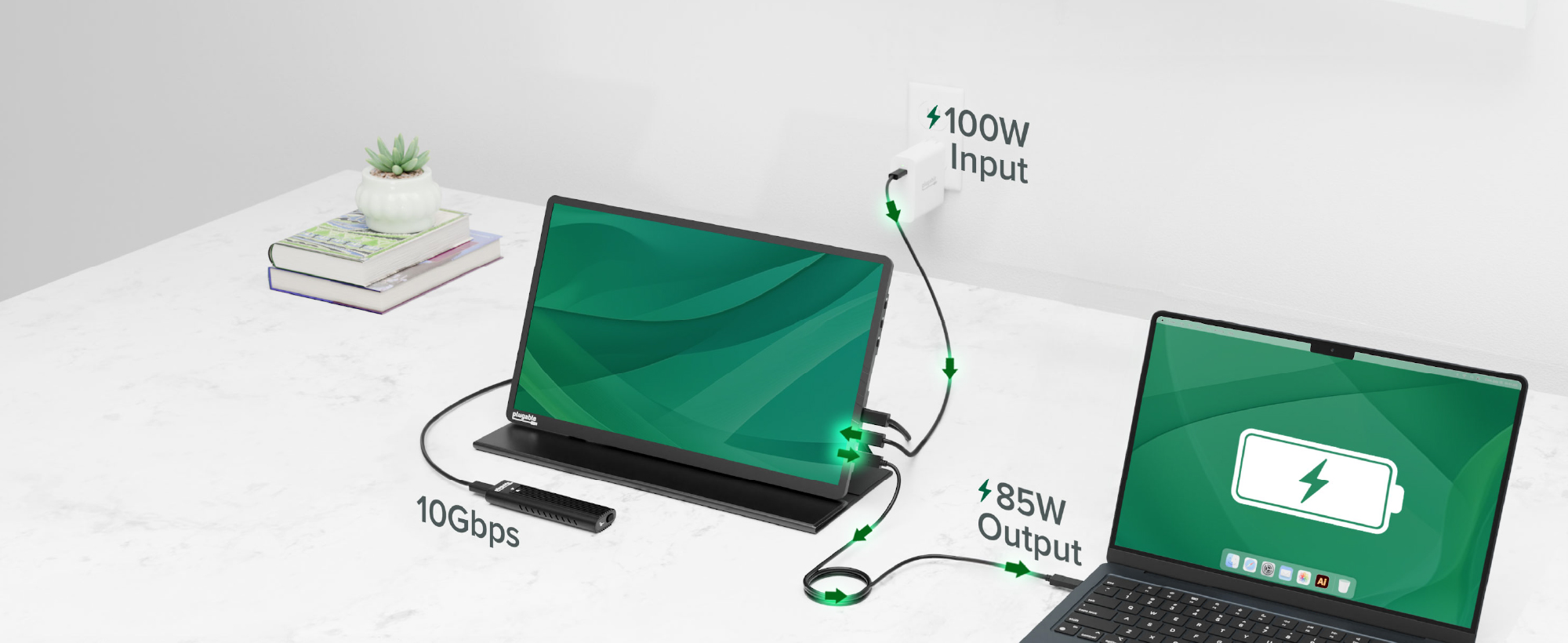 Plugable USB C Portable Monitor w/Protective Case,100W-TAA Compliant