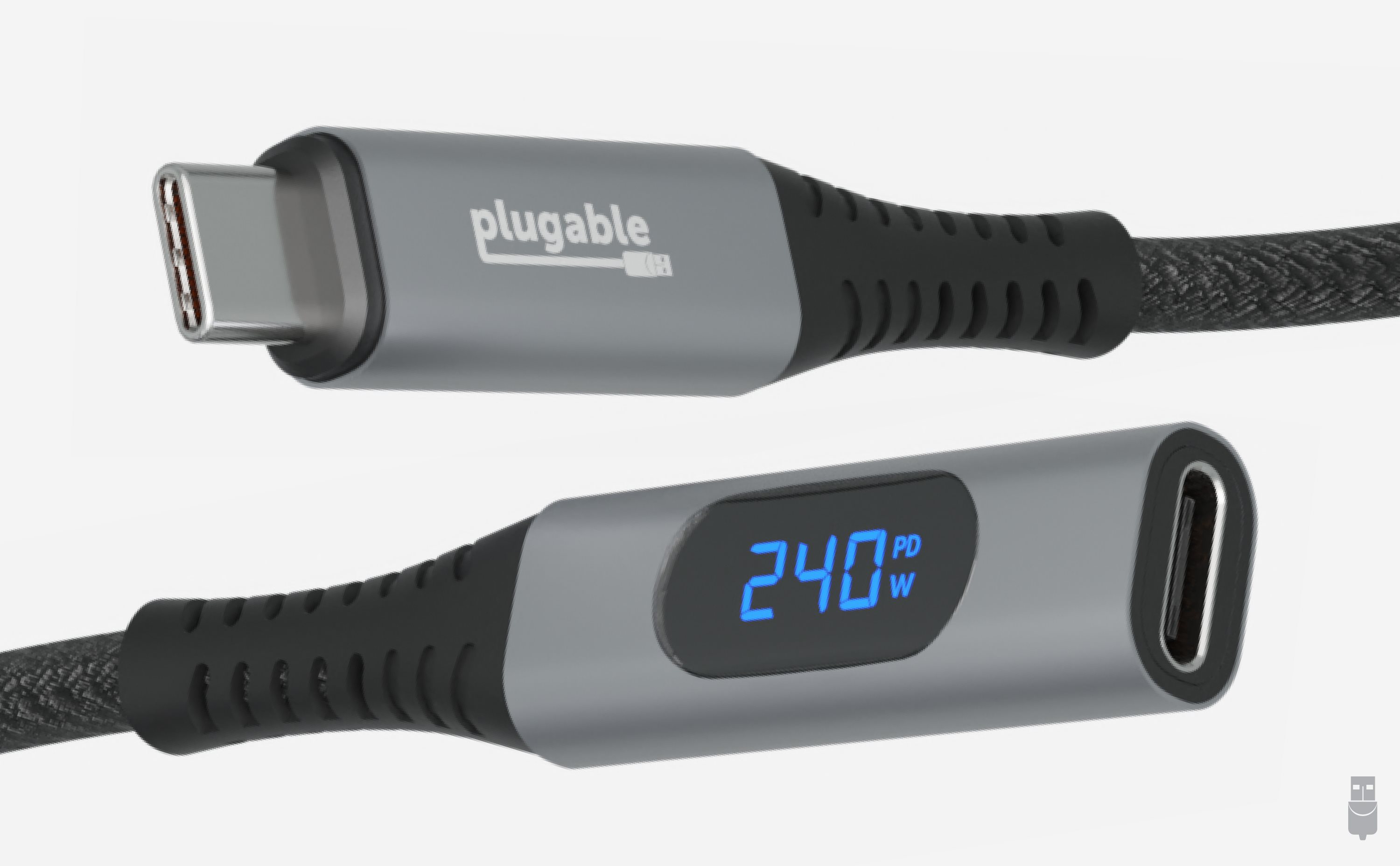 Plugable Usb C Extension Cable With Built In Multimeter Tester Fast Charging 3 3 Ft