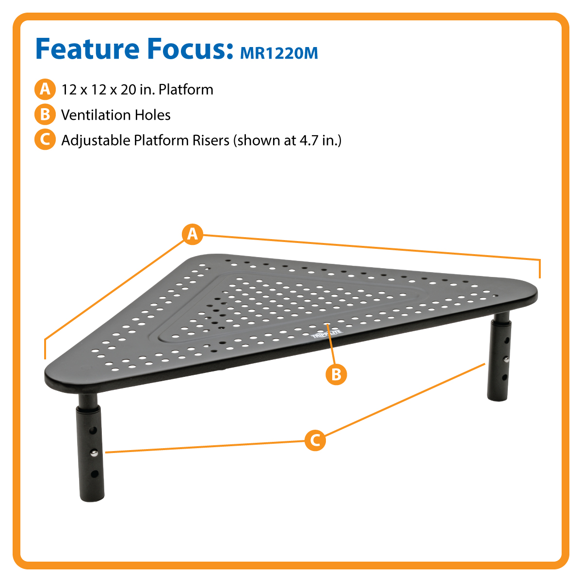 Tripp Lite Monitor Riser for Desk, 12 x 20 in. - Height Adjustable ...