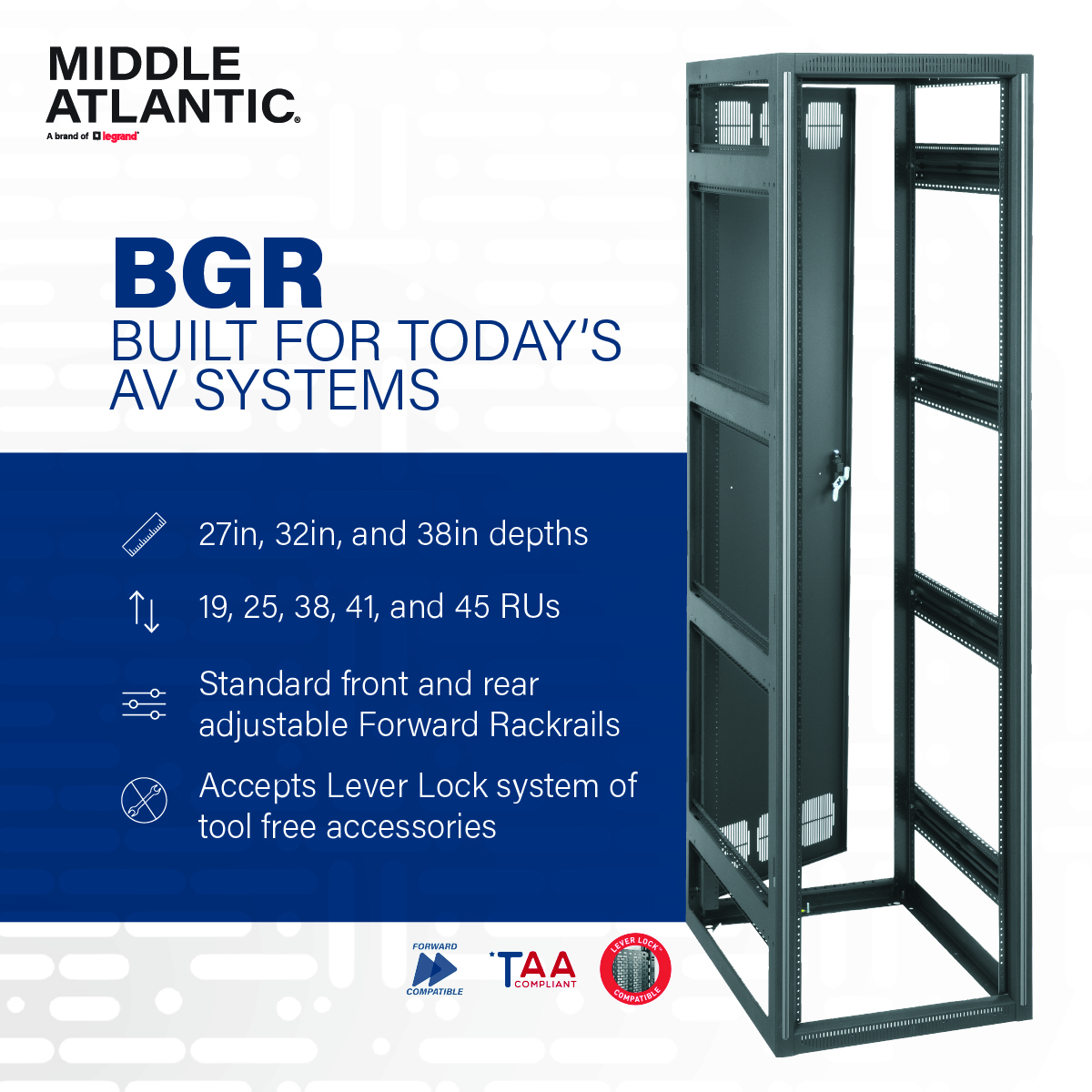 Middle Atlantic RCD Series 41RU Cable-Entry Rear Door for BGR Racks