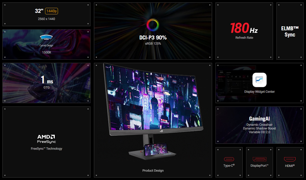 ASUS ROG Strix XG32WCS - LED monitor - curved - QHD - 32" - HDR