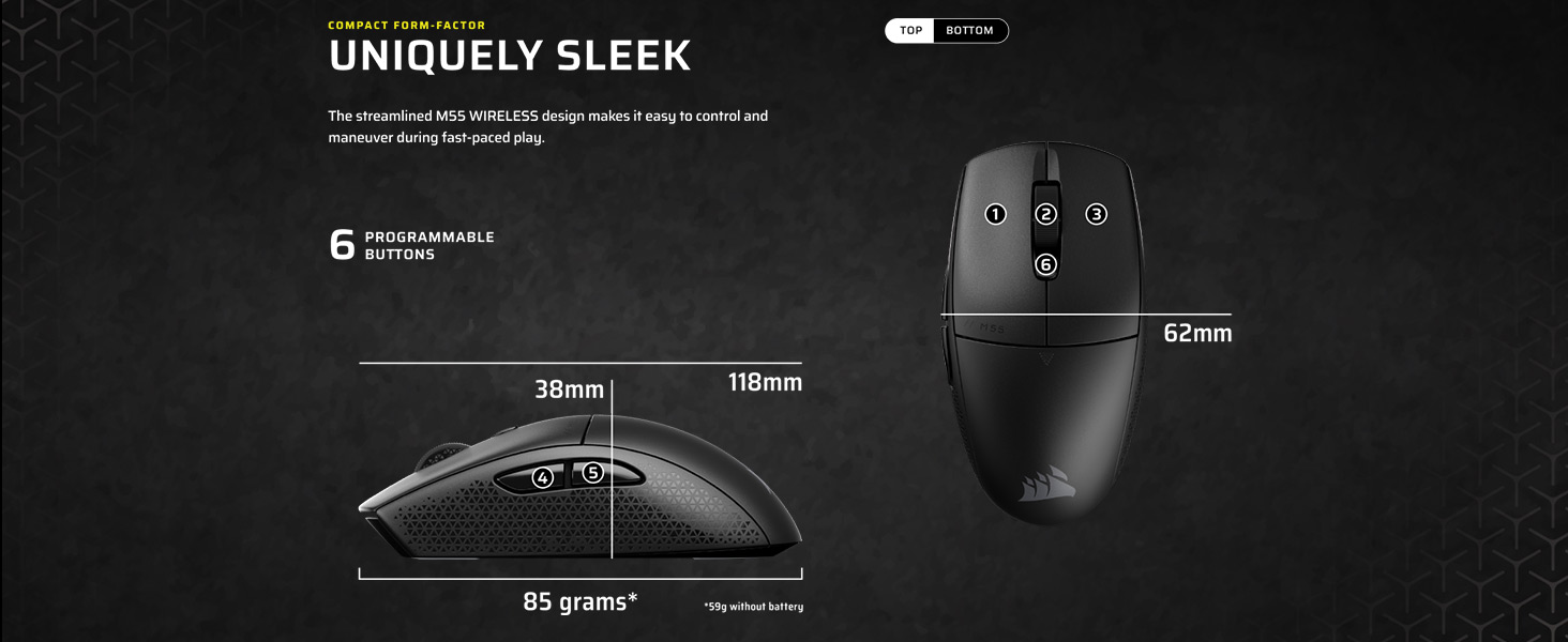 CORSAIR Gaming M55 WIRELESS - Mouse - lightweight - optical - 6 buttons ...