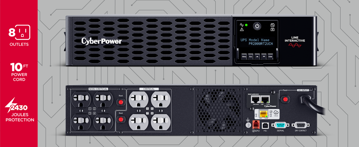 CyberPower 2000VA/2000W Sine Wave UPS - 2U 8Xnema 5-20R - 10ft cord cloud